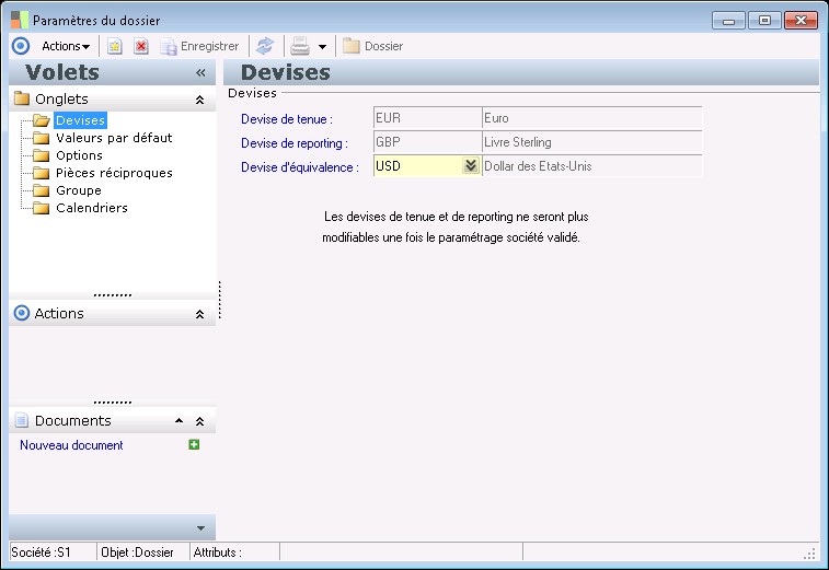 Paramètres du dossier